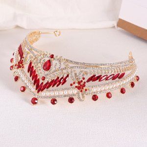 Accessories | Princess Crown Gold Ruby Red Crystal Tiara Pageant ...